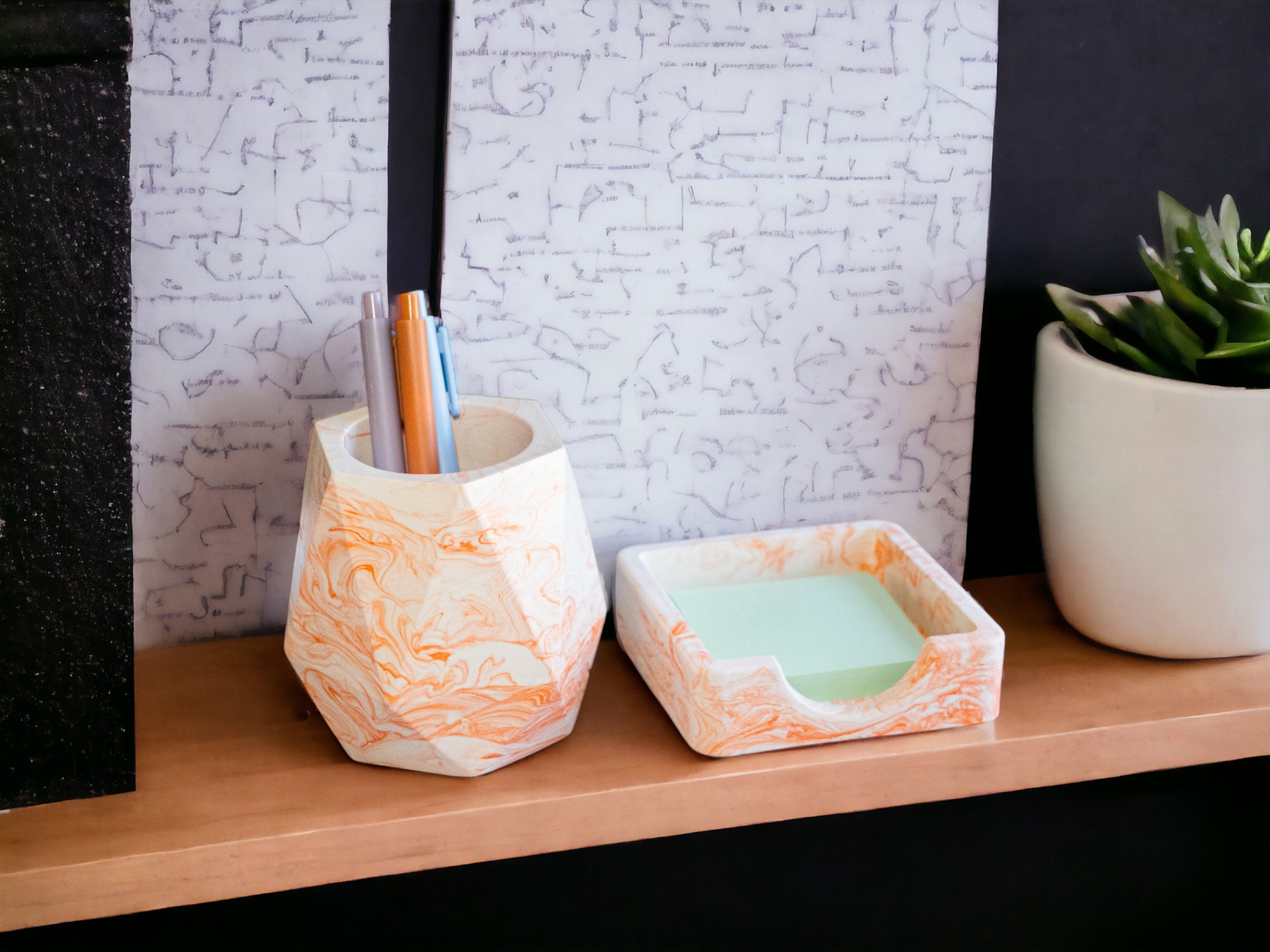 2 Pieces Desk Organizer, Pen Holder, Sticky Note Holder, Modern Office ...