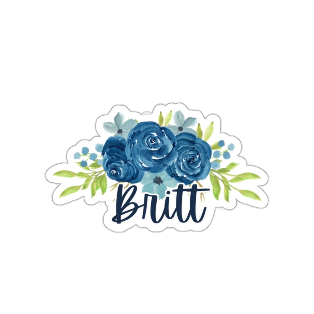 Blue Floral Name Plate Customized Vinyl Sticker, Floral Sticker for ...