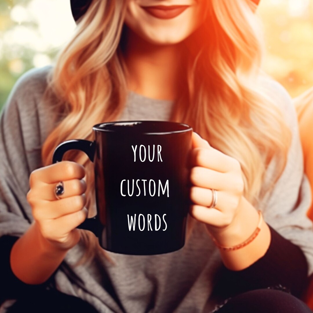 Custom Text Black Mug, Custom Coffee Cup, Custom Text Coffee Mug ...