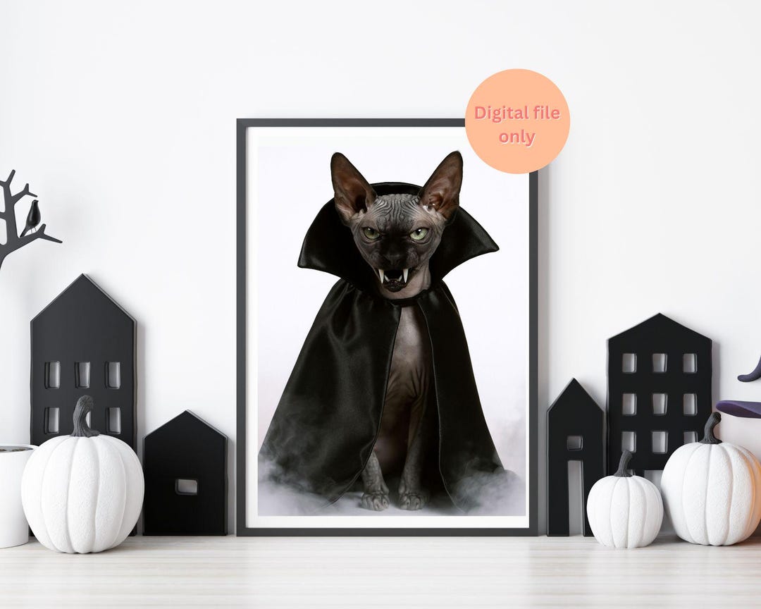 Sphynx Vampire Cat, Halloween Decor, Dracula With Fangs in Cloak (PDF ...
