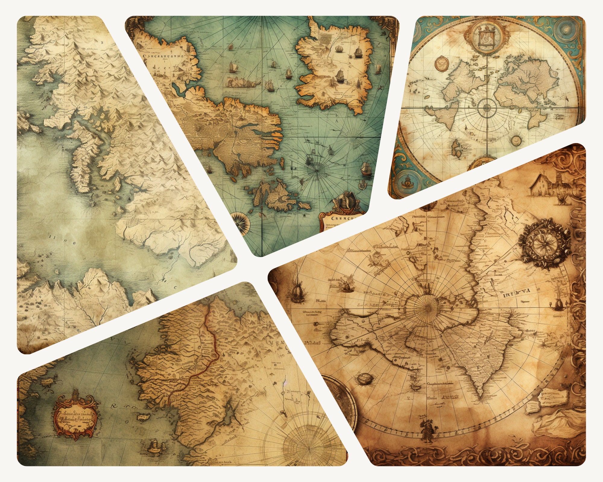 Digital Antique Maps Paper Collection - Vintage Cartography - World Map ...
