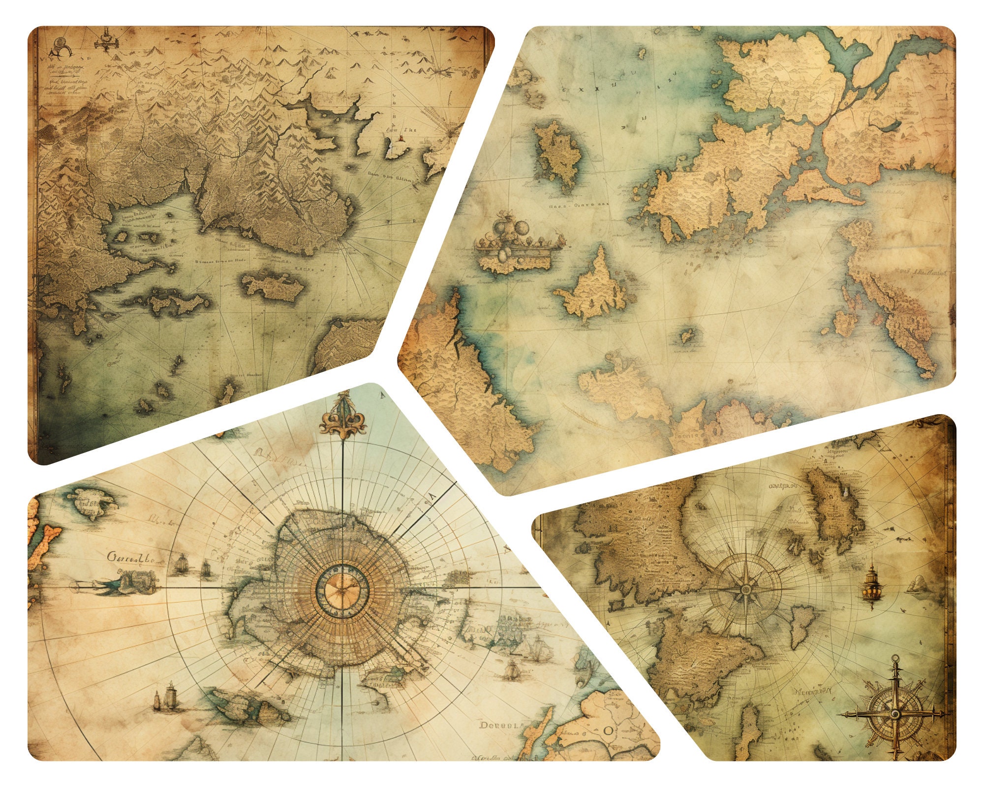 Digital Antique Maps Paper Collection - Vintage Cartography - World Map ...