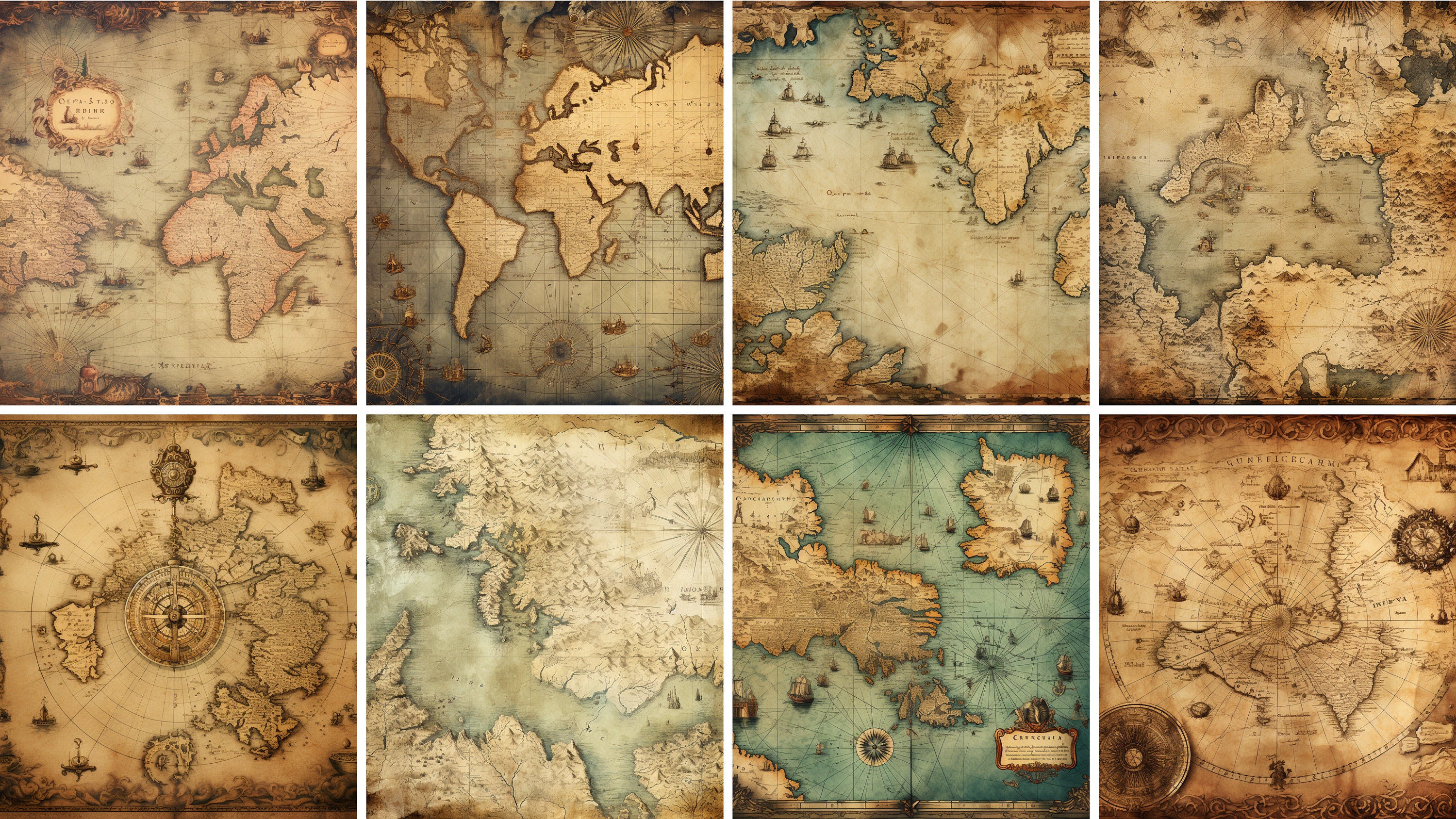 Digital Antique Maps Paper Collection - Vintage Cartography - World Map ...