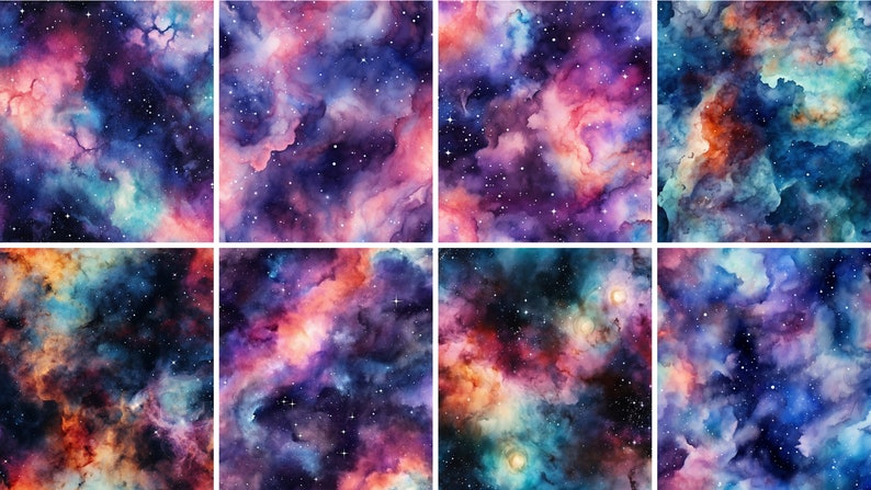 Watercolor Nebula Galaxy Seamless Digital Paper - Starfield Galaxy ...