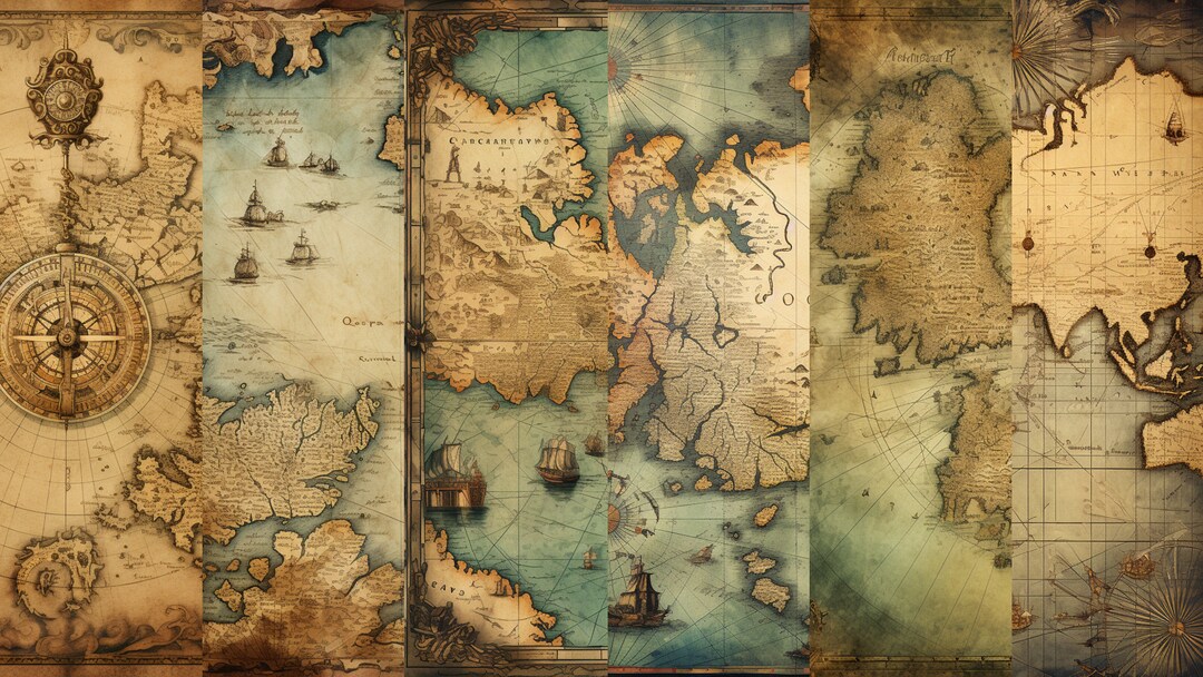 Digital Antique Maps Paper Collection - Vintage Cartography - World Map ...