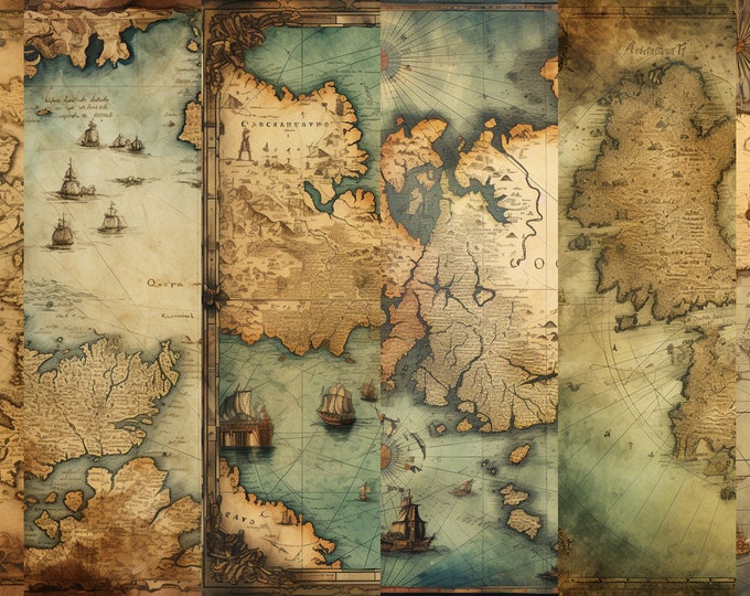 Fantasy Maps Digital Paper, Vintage Maps, World Map Scrapbook Paper ...