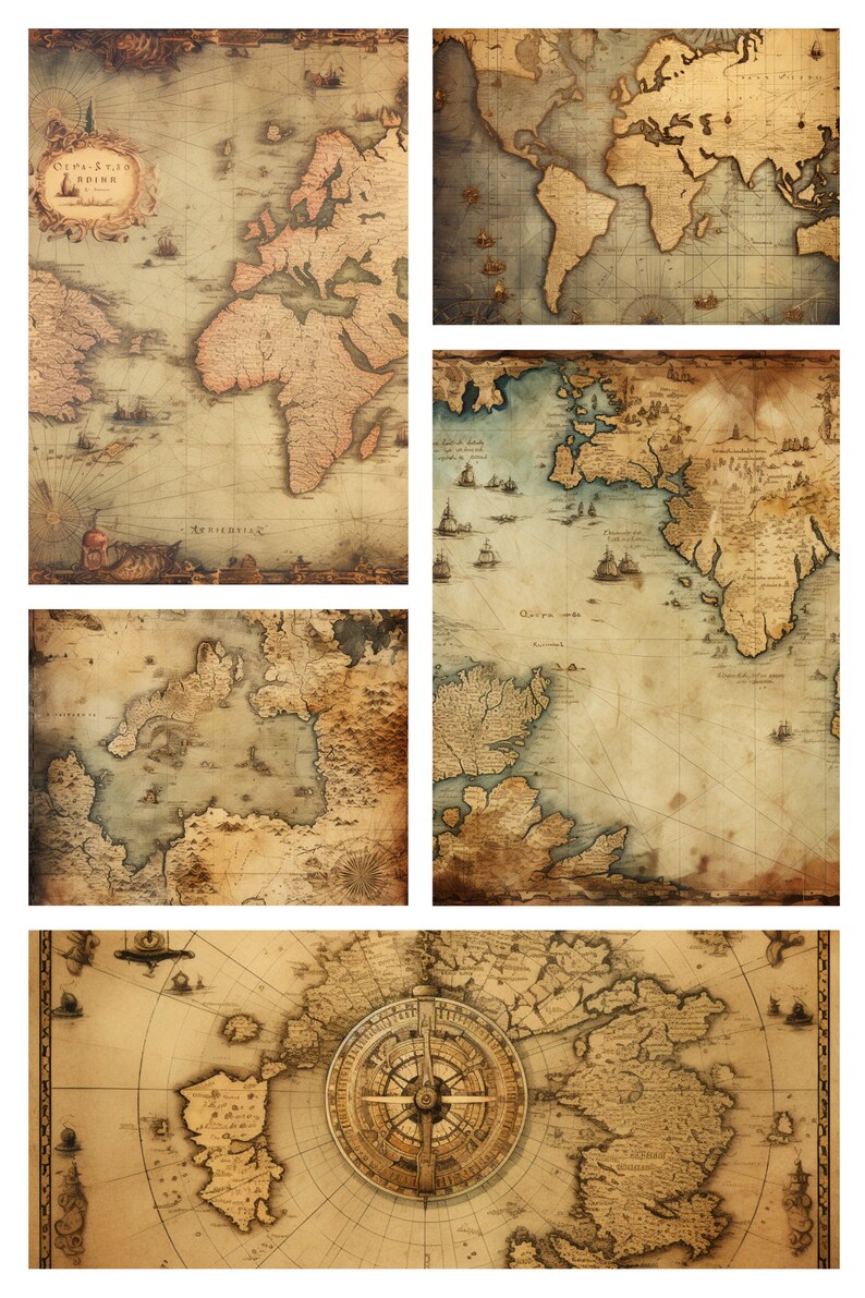 Digital Antique Maps Paper Collection - Vintage Cartography - World Map ...