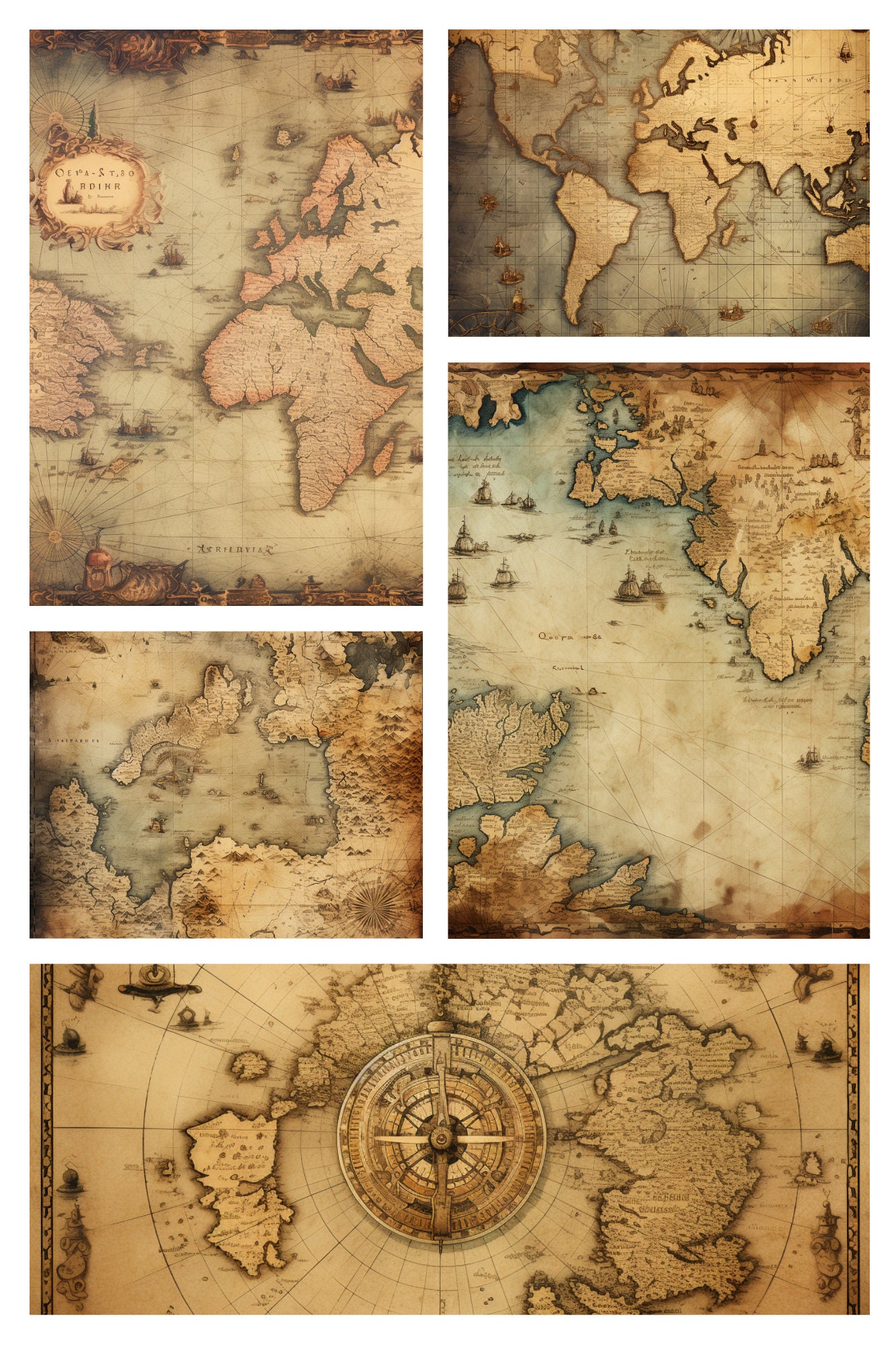 Digital Antique Maps Paper Collection - Vintage Cartography - World Map ...