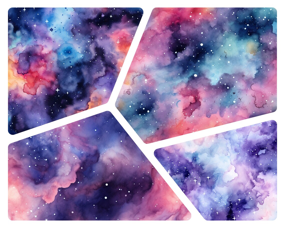 Watercolor Nebula Galaxy Seamless Digital Paper - Starfield Galaxy ...