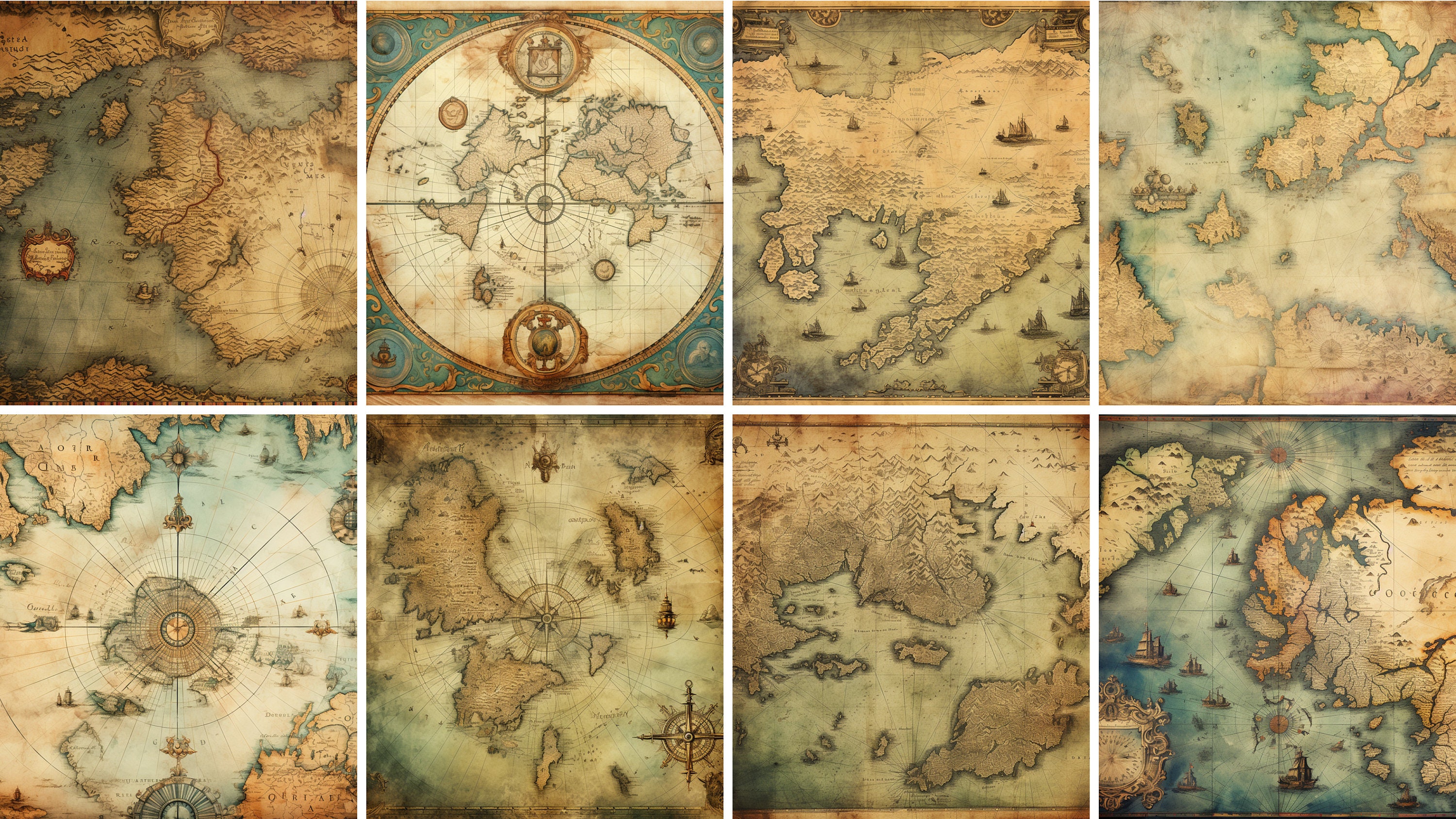 Digital Antique Maps Paper Collection - Vintage Cartography - World Map ...