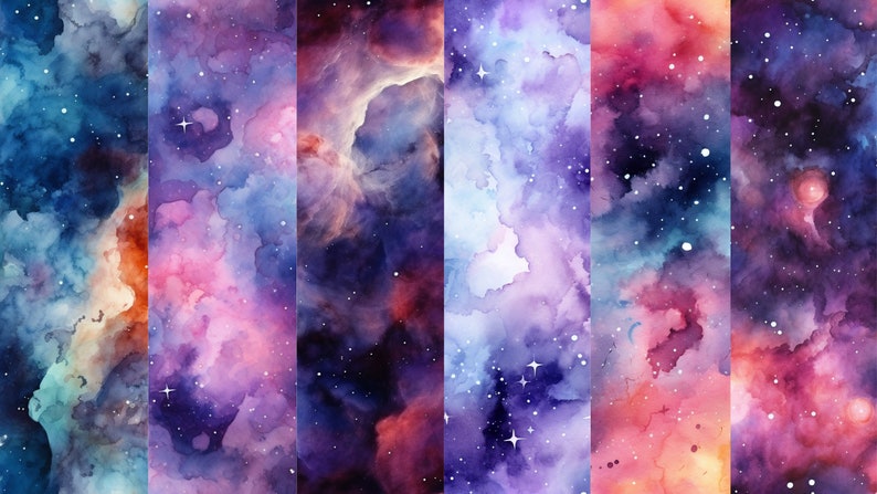 Watercolor Nebula Galaxy Seamless Digital Paper - Starfield Galaxy ...