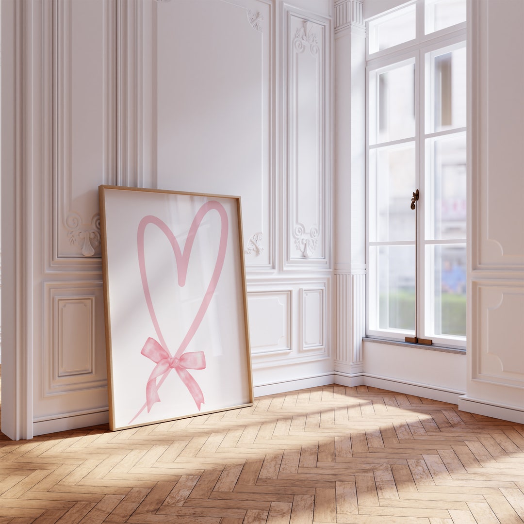 Coquette Pink Heart and Bow Digital Wall Art /poster, Coquette Bow ...