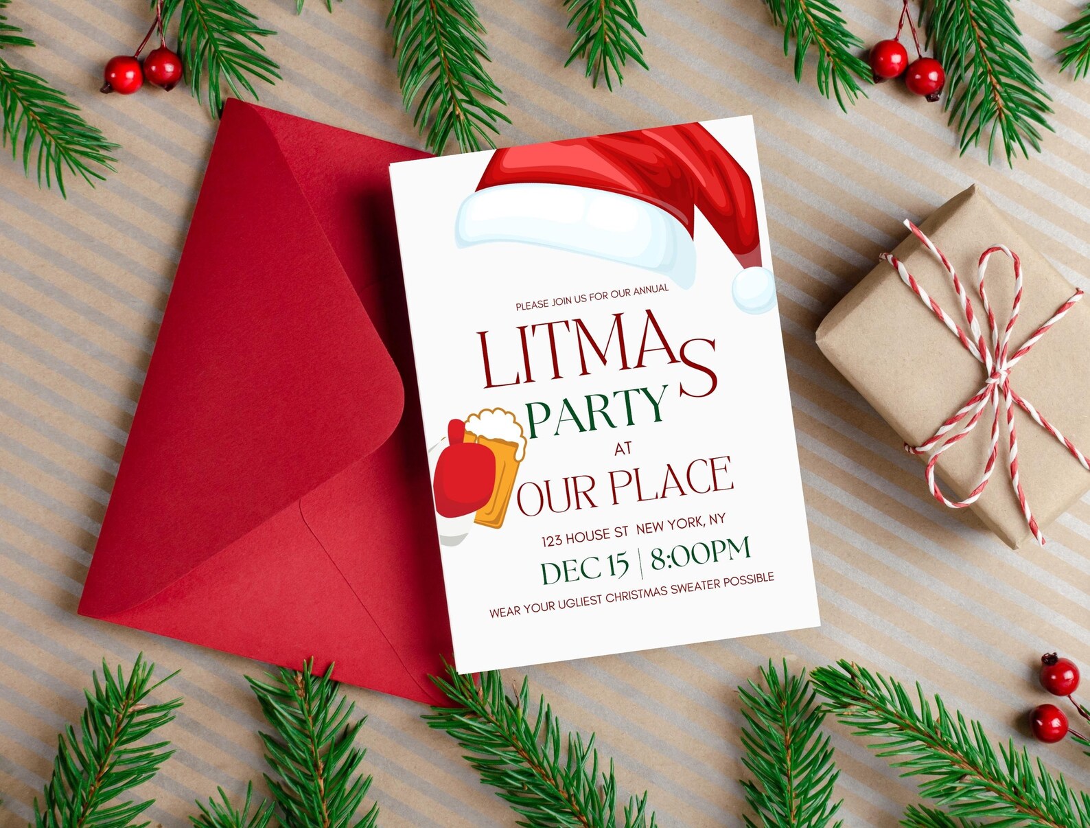 Litmas Party Invitation, Adult Christmas Party Invitation, Friendsmas ...