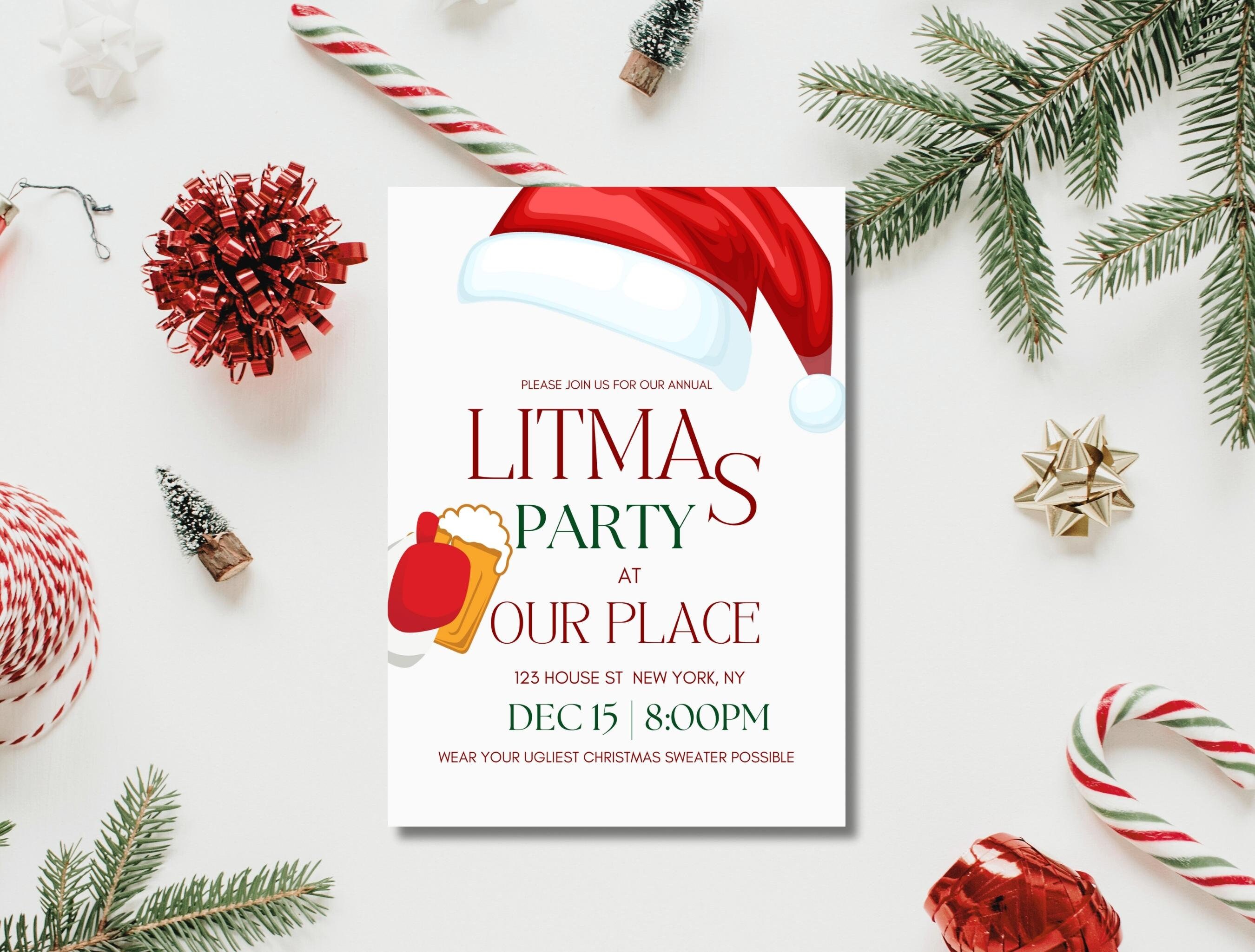 Litmas Party Invitation, Adult Christmas Party Invitation, Friendsmas ...