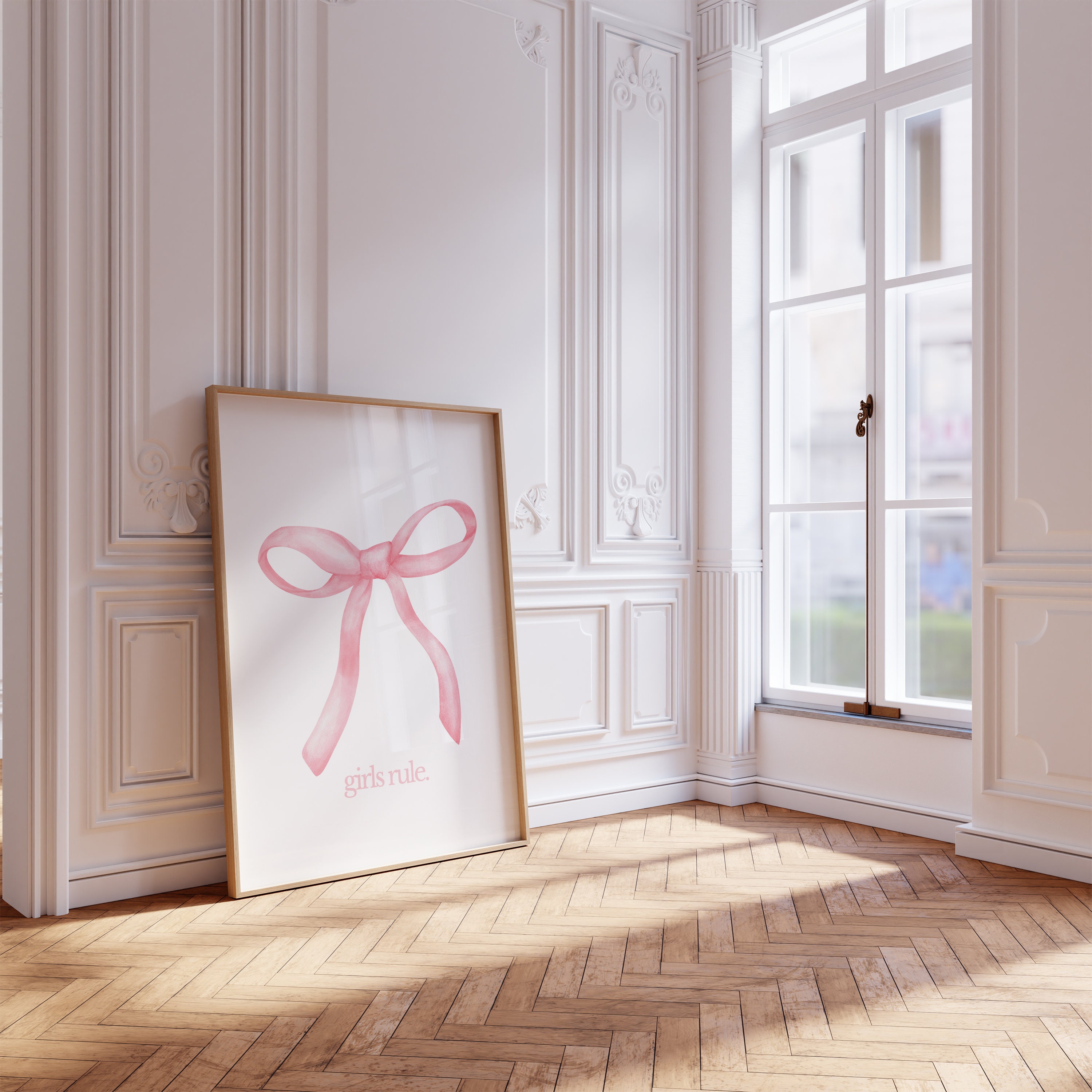 Coquette Pink Bow “girls Rule” Digital Wall Art /poster, Coquette Pink ...