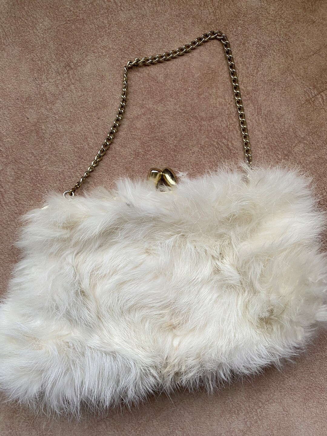 Vintage Real Rabbit Fur Clutch Bag With Chain Strap - Winter Fur Bag ...