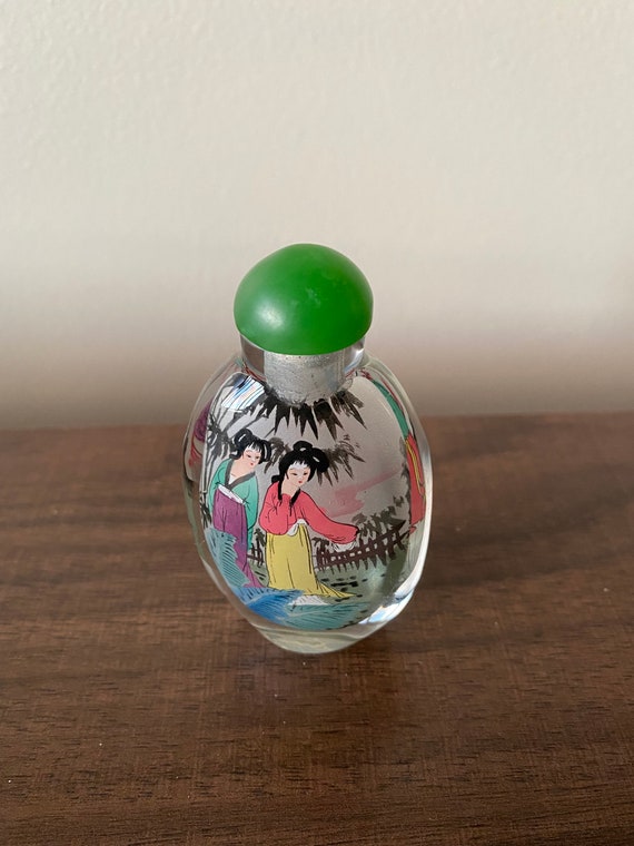 Japanese Reverse Painted Glass Perfume Bottle - Gem