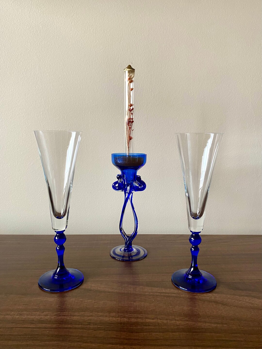 Set of Two Unique Style Cobalt Blue Champagne, Prosecco, Cava, Cocktail ...