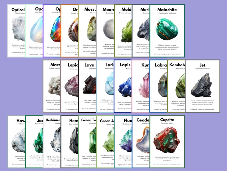80 Customizable Crystal Cards, Printable Cards With Gemstone Meanings ...