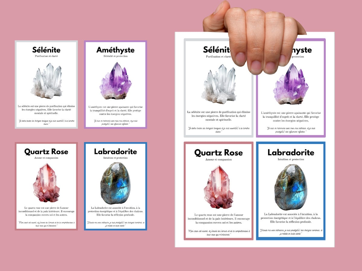 80 Customizable Crystal Cards, Printable Cards With Gemstone Meanings ...