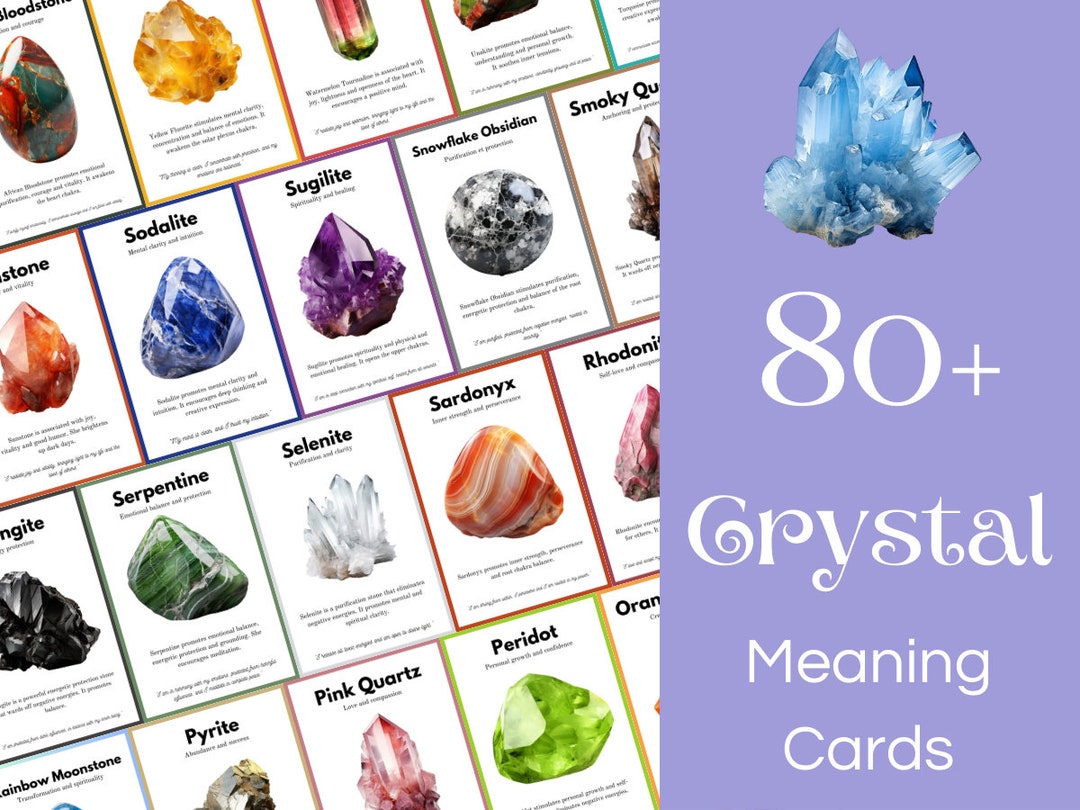 80 Customizable Crystal Cards, Printable Cards With Gemstone Meanings ...