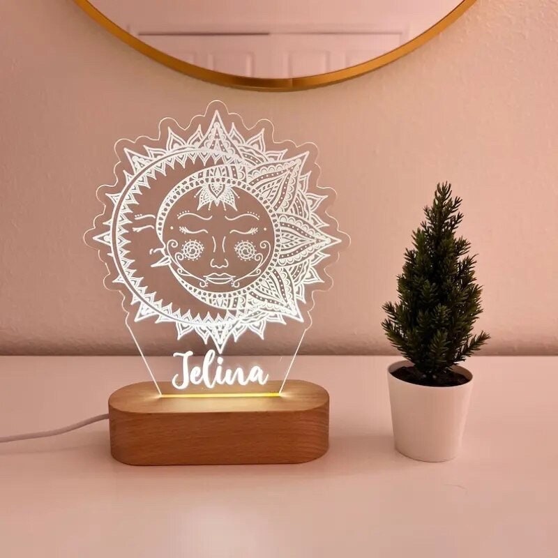 Custom Name Nightlight, Moon and Sun Lamp, Moon Name Nightlight, Sun ...