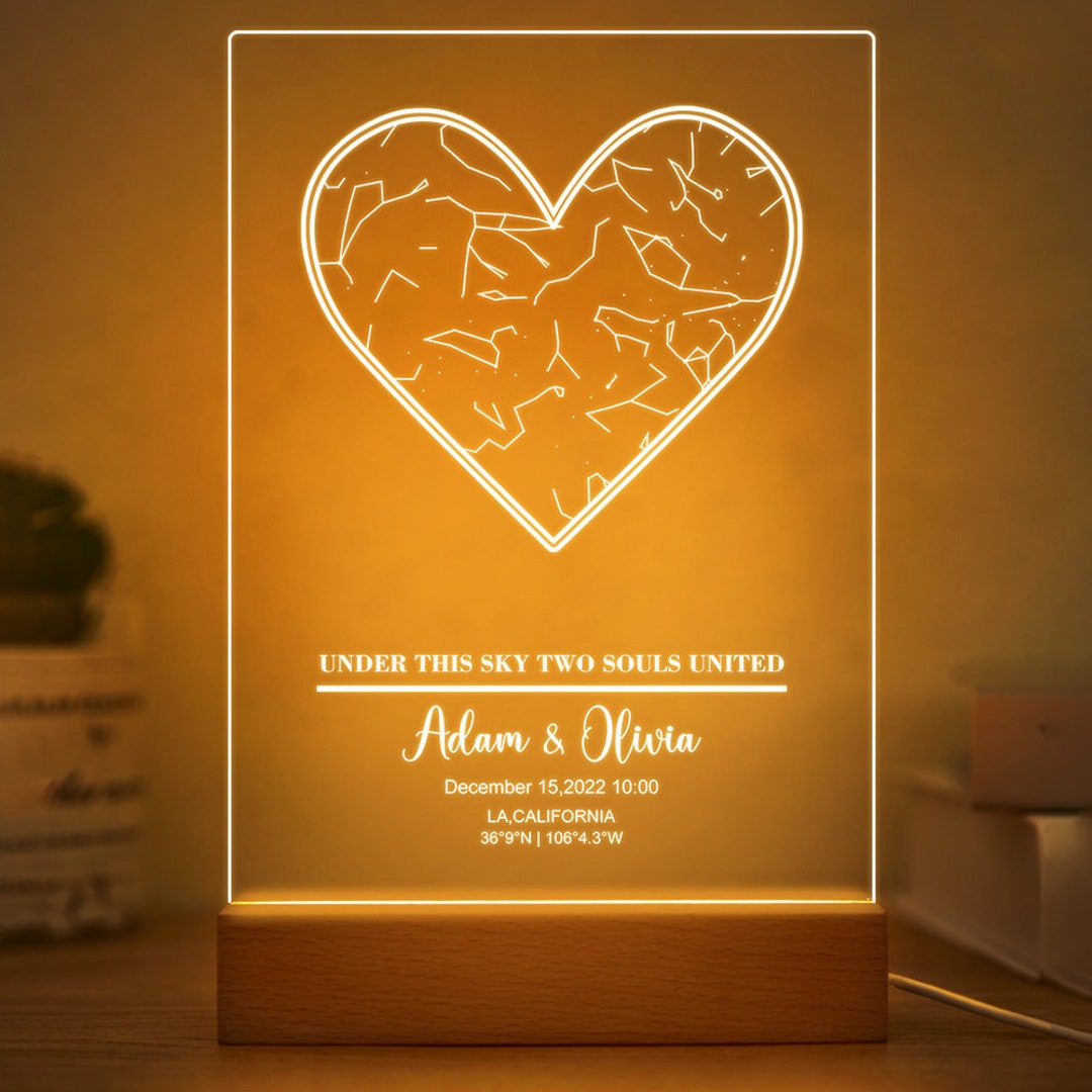 Custom Star Map Acrylic Plaque With Illumination Personalized Celestial ...