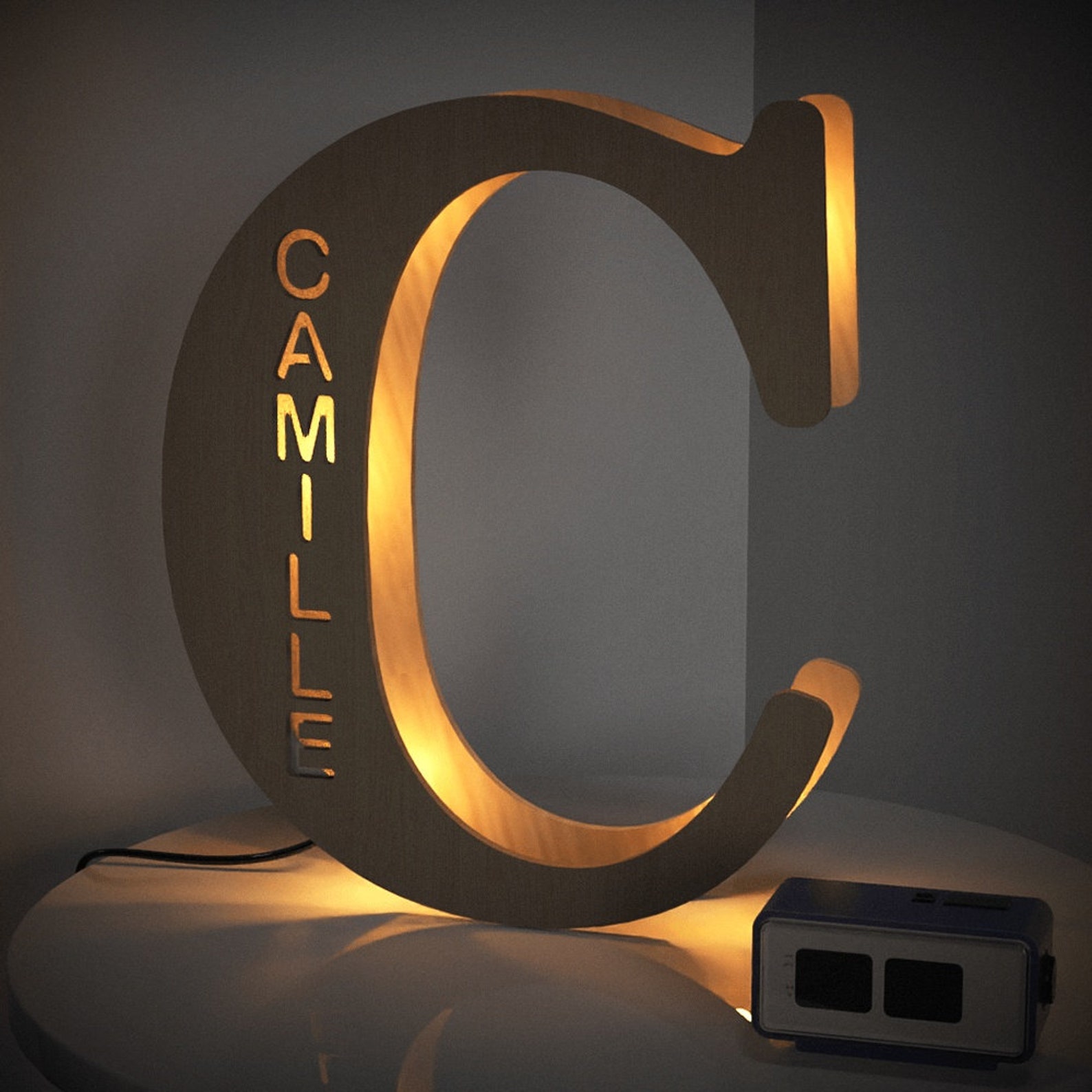 Custom Wooded Name Wooden Alphabet Letter Lamp Personalized Name Night ...