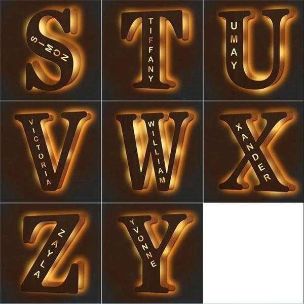 Custom Wooded Name Wooden Alphabet Letter Lamp Personalized Name Night ...