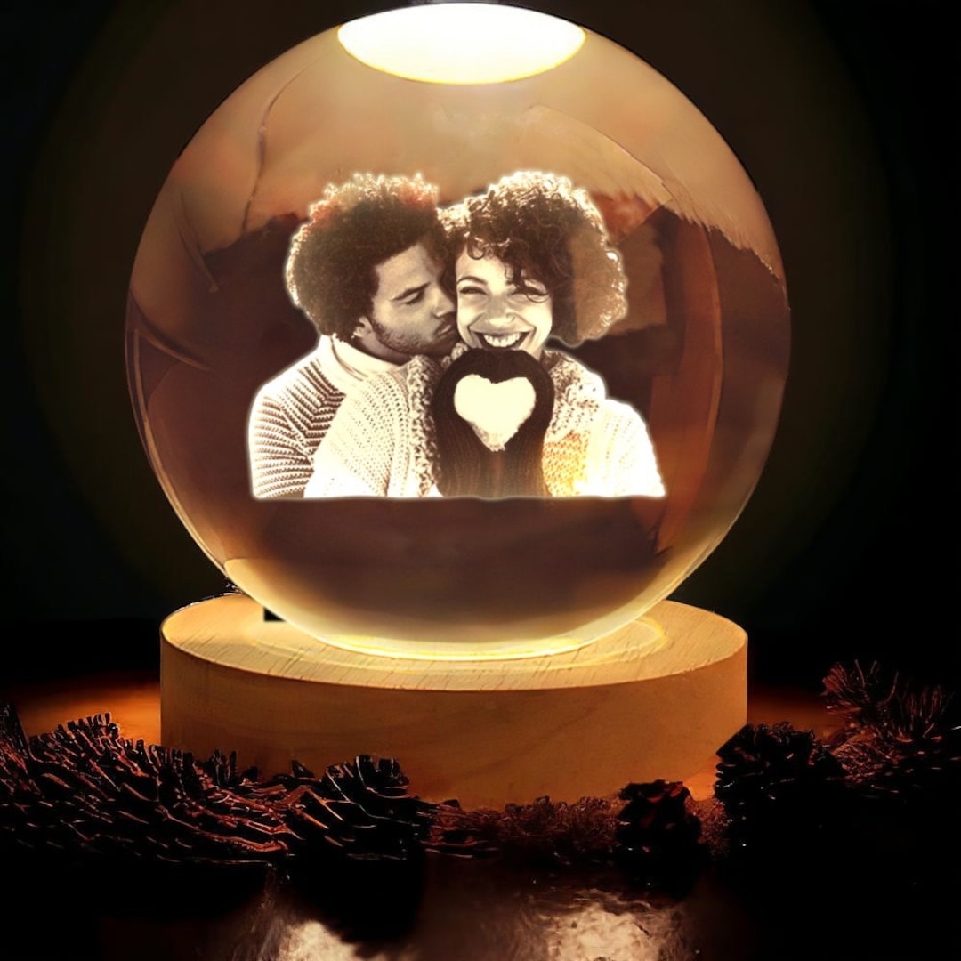 Custom Snow Globe Night Light, Personalized 2D Crystal Ball, Engraved ...