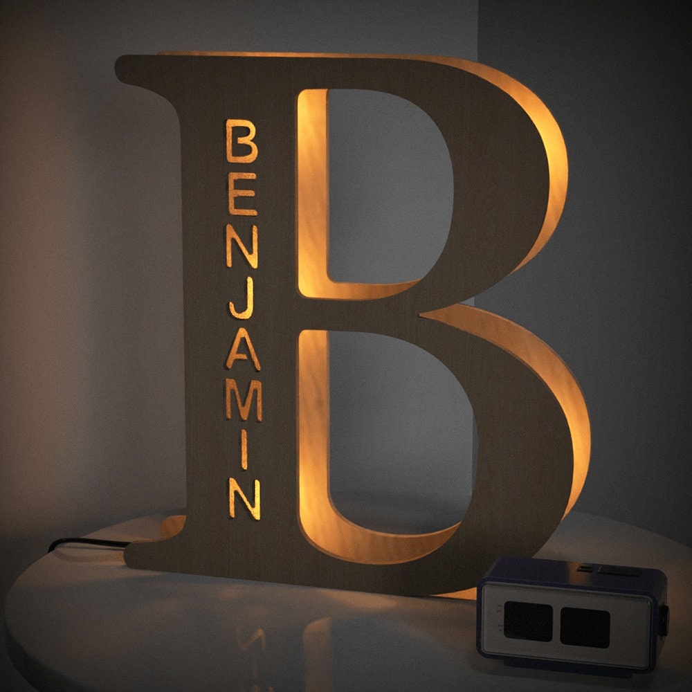 Custom Wooded Name Wooden Alphabet Letter Lamp Personalized Name Night ...