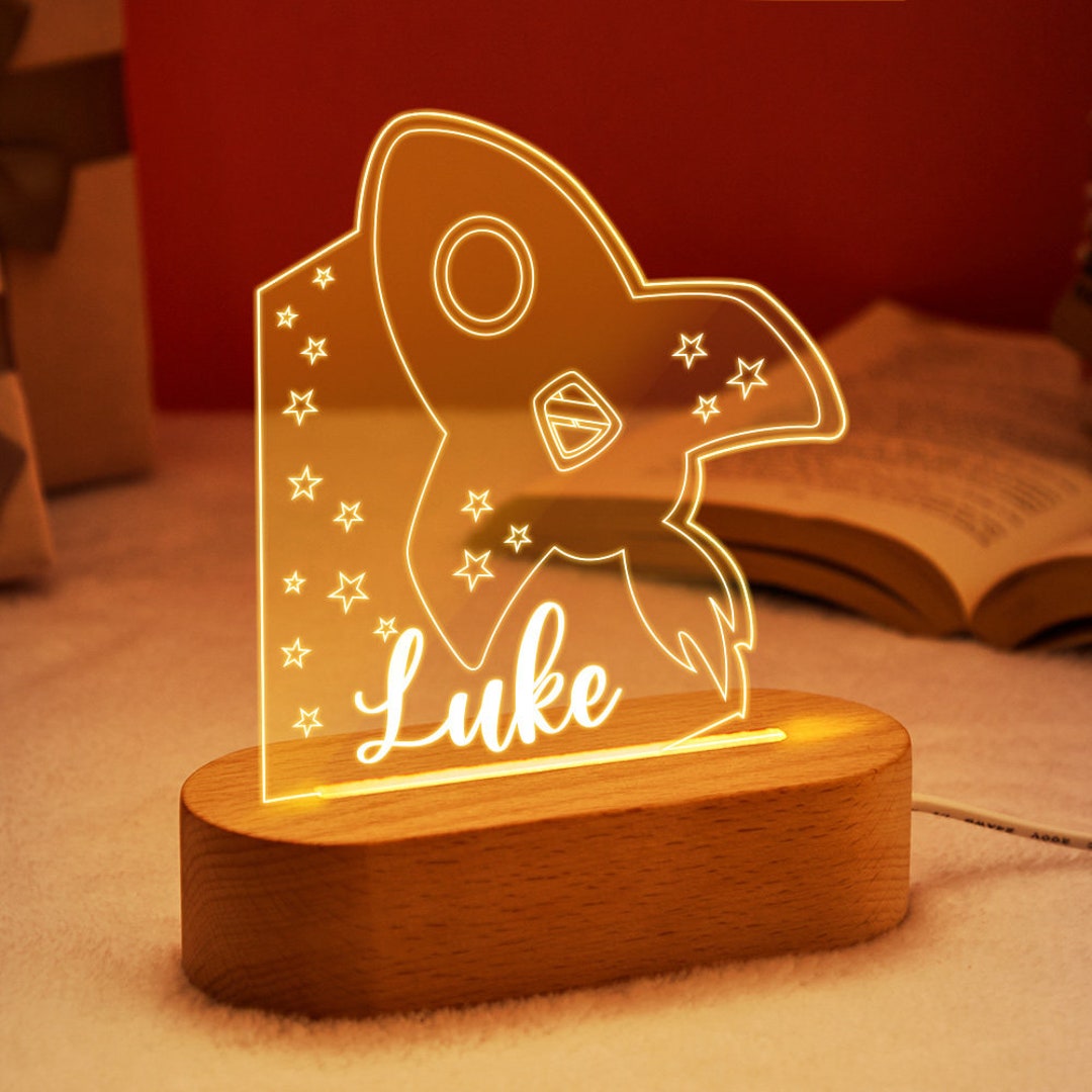 Custom Name Rocket Night Light Kids Space Theme Decor Table Lamp Rocket ...