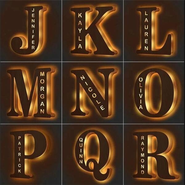 Custom Wooded Name Wooden Alphabet Letter Lamp Personalized Name Night ...