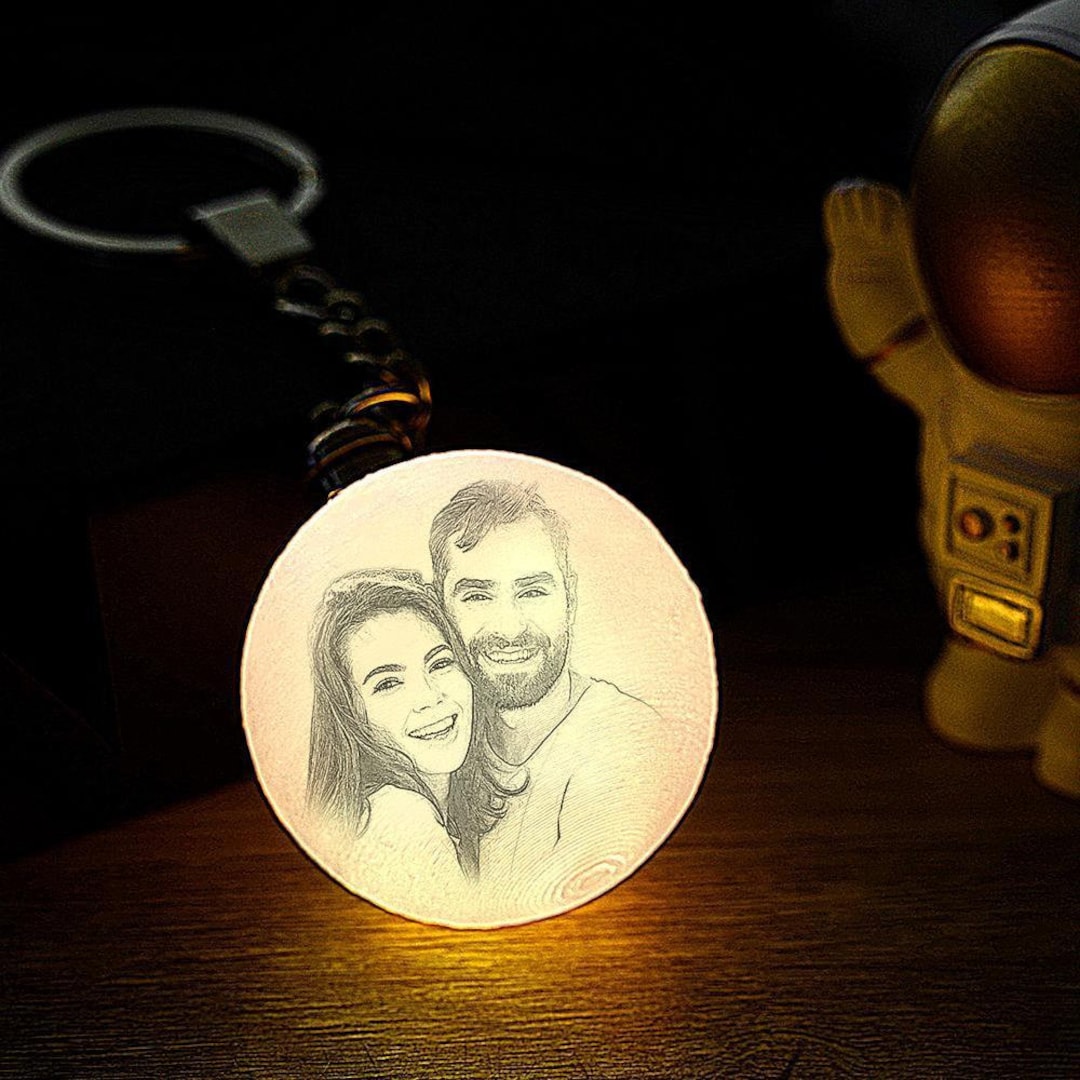 Custom 3D Printed Photo Moon Lamp Keychain Anniversary Couples Gift ...