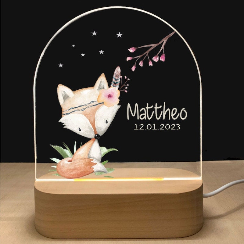 Custom Woodland Animals Night Light, Baby Gift Birth, Baby Night Lamp ...