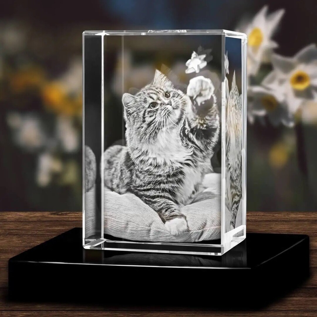 Custom Engraved Crystal Photo Pet Memorial Decor, Personalized Animal ...
