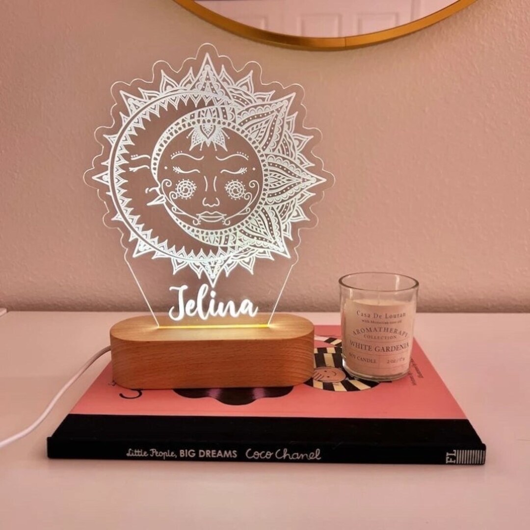 Custom Name Nightlight, Moon and Sun Lamp, Moon Name Nightlight, Sun ...