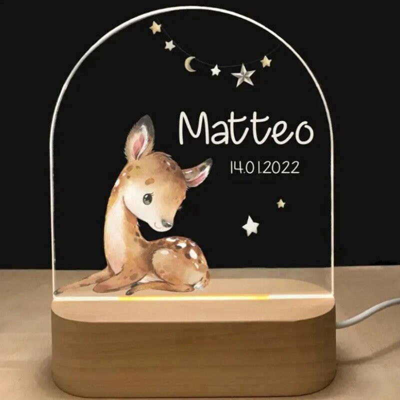 Custom Woodland Animals Night Light, Baby Gift Birth, Baby Night Lamp ...