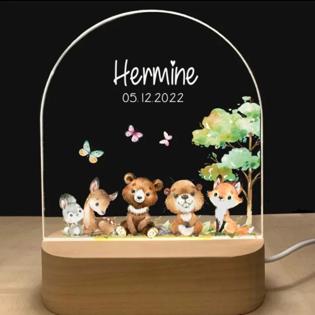Custom Woodland Animals Night Light, Baby Gift Birth, Baby Night Lamp ...