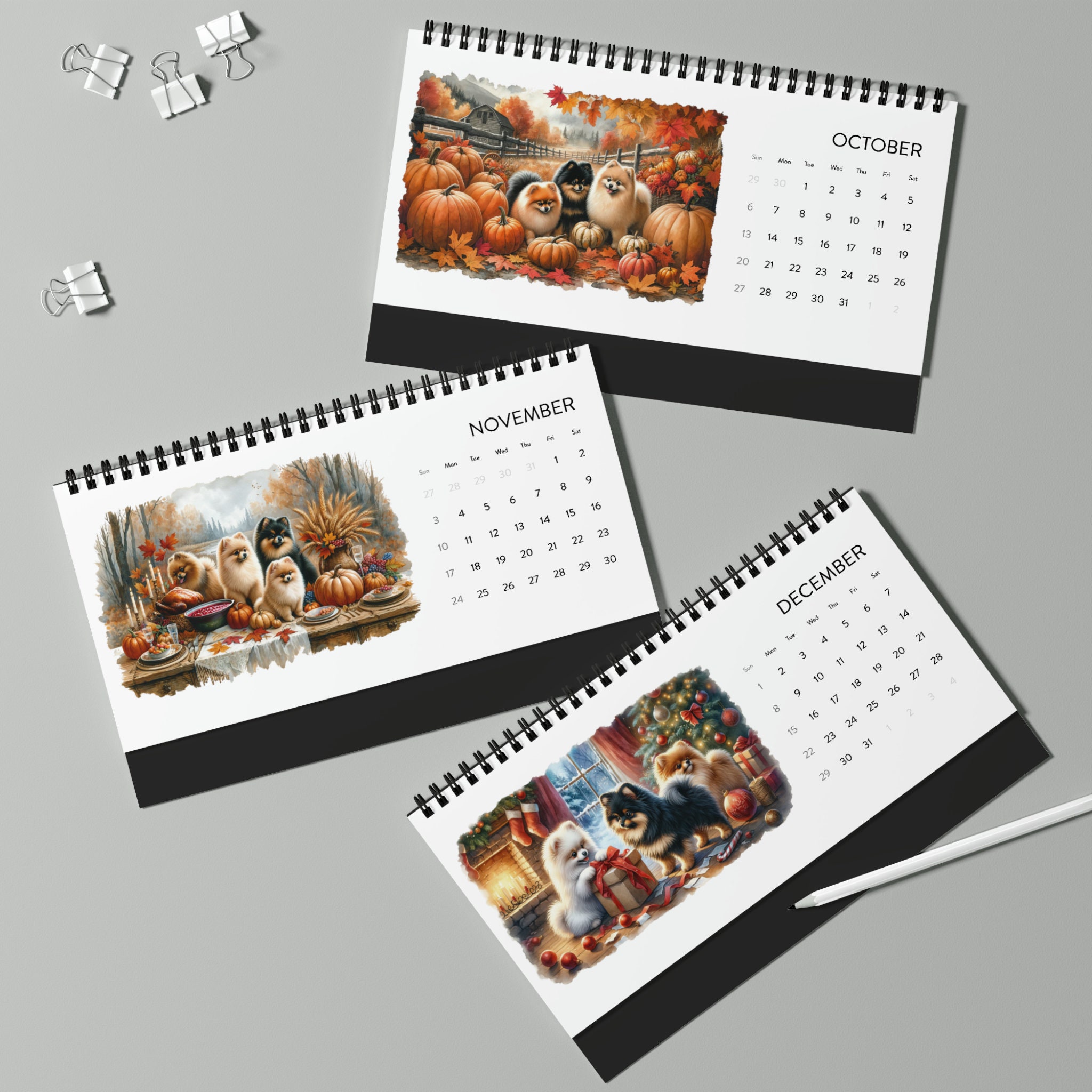 Pomeranian Desktop Calendar 2024, Cute Dog Photo Monthly Planner ...