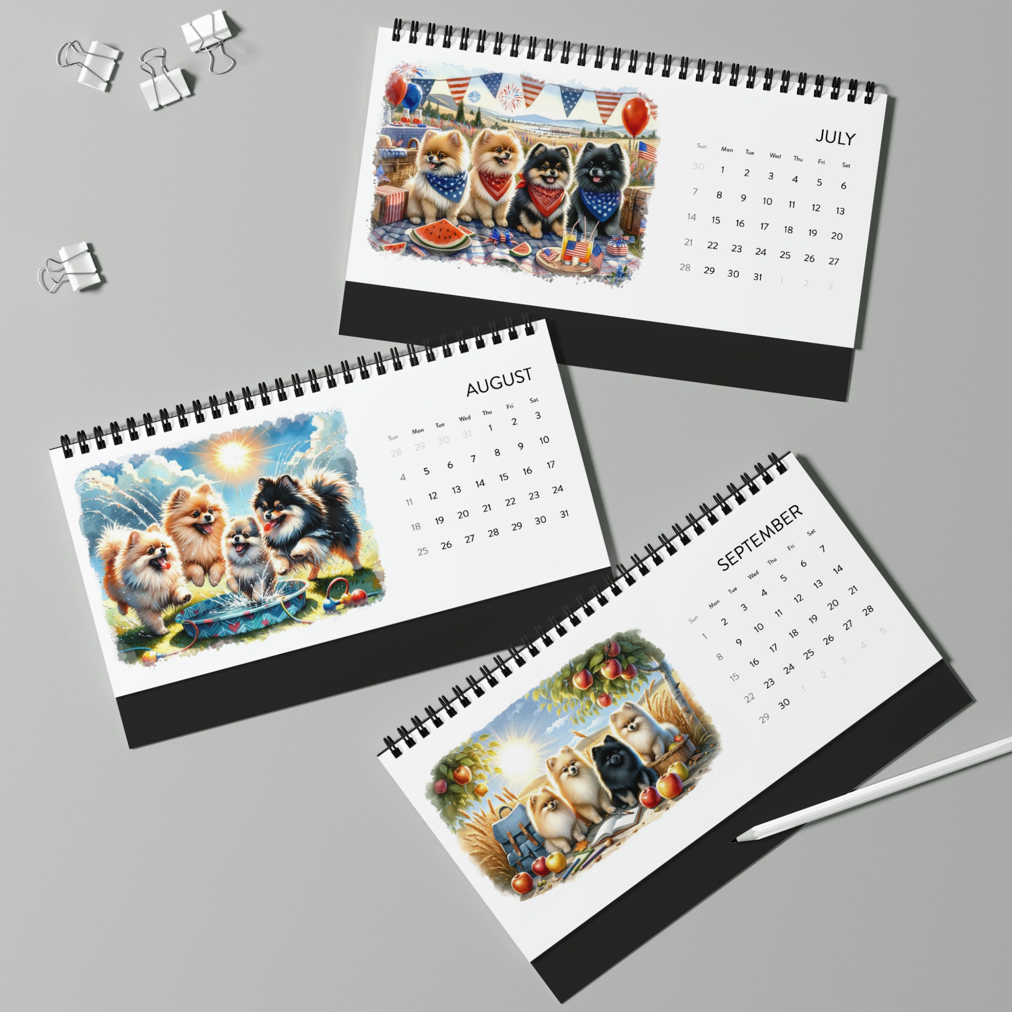 Pomeranian Desktop Calendar 2024, Cute Dog Photo Monthly Planner ...