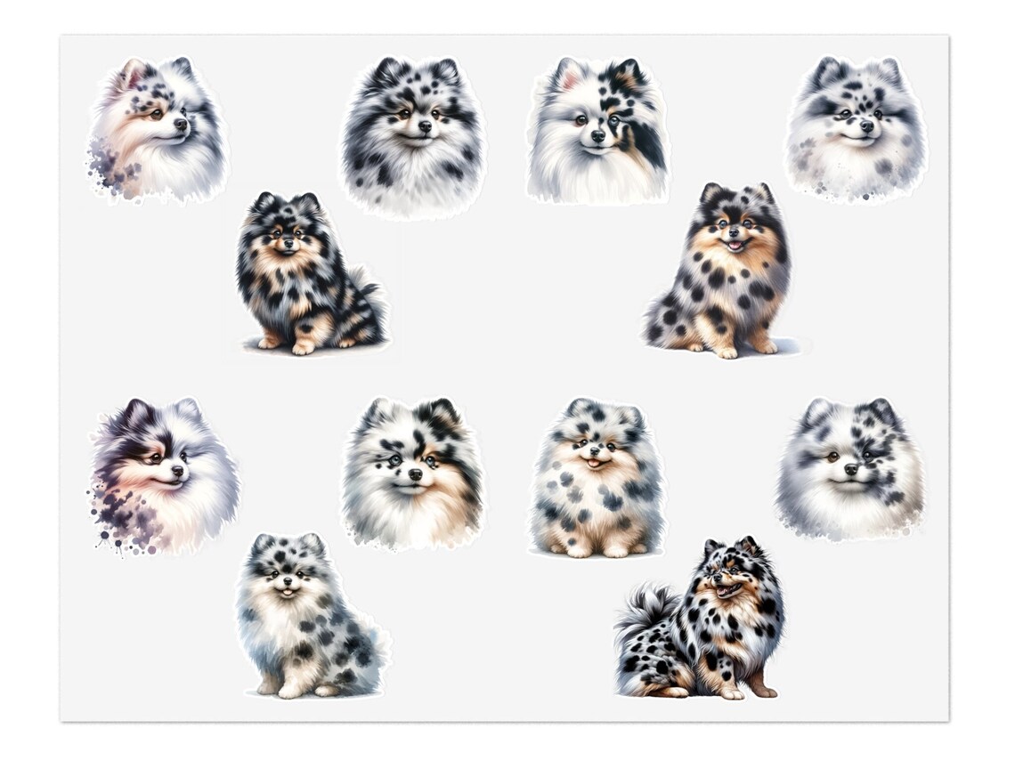 Merle Pomeranian Vinyl Sticker Sheet Adorable Merle Pom Designs for Dog ...