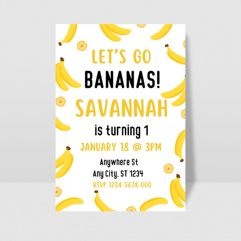 EDITABLE Go Bananas Birthday Invitation Template Banana Fruit - Etsy