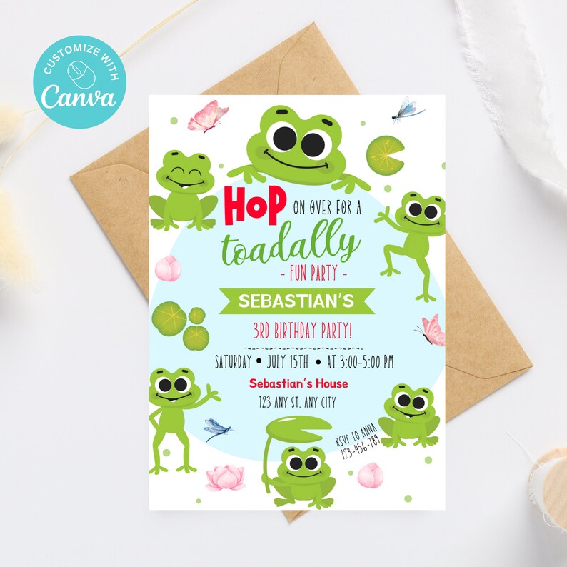 EDITABLE Frog Birthday Invitation Frog Themed Birthday Party Cute Green ...