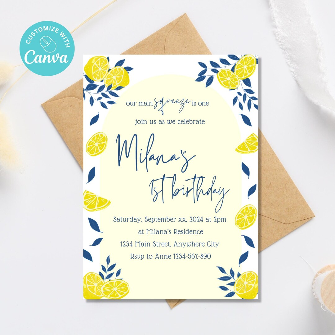 EDITABLE Blue Lemon Birthday Invitation Lemon Printable Birthday Blue ...