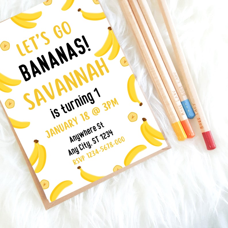 EDITABLE Go Bananas Birthday Invitation Template Banana Fruit - Etsy