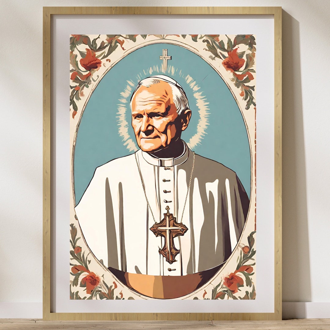 Vintage Saint John Paul II Catholic Art Digital Print, Religious Retro ...