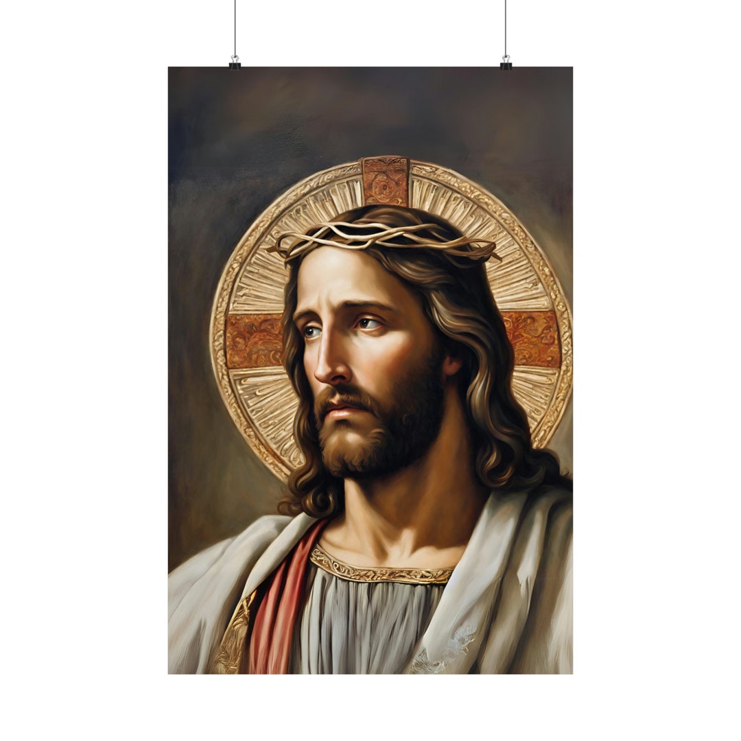Jesus Crown of Thorns Poster, Vintage Christian Art, Classic Catholic ...
