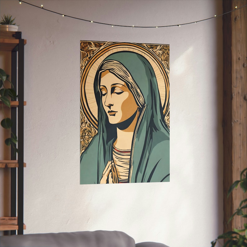 Vintage Virgin Mary Poster, Blessed Virgin Mary Art, Retro Catholic Art ...