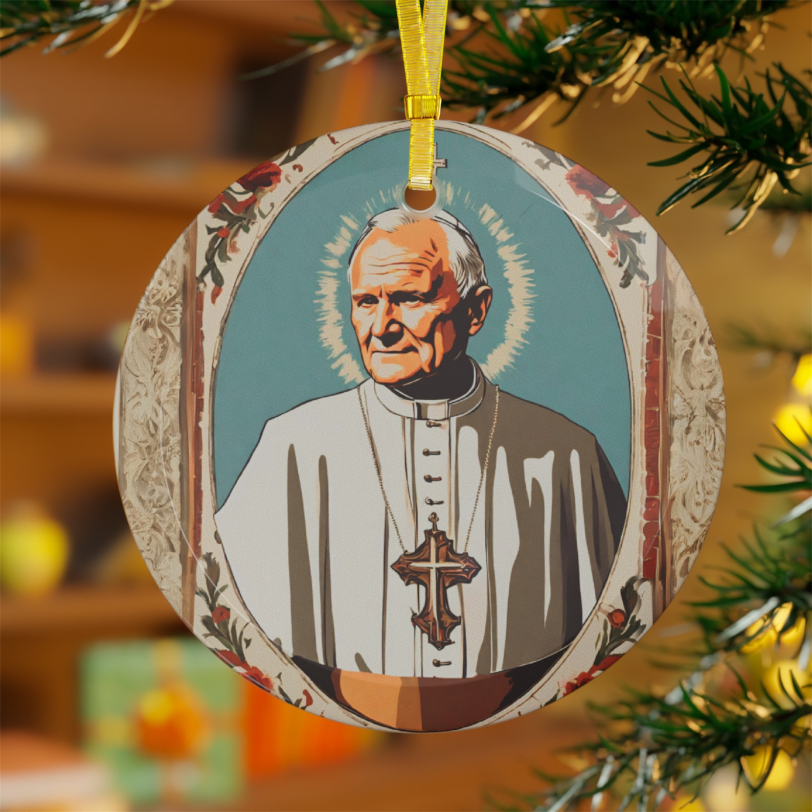 Saint John Paul II Glass Ornament, Catholic Christmas Ornaments ...